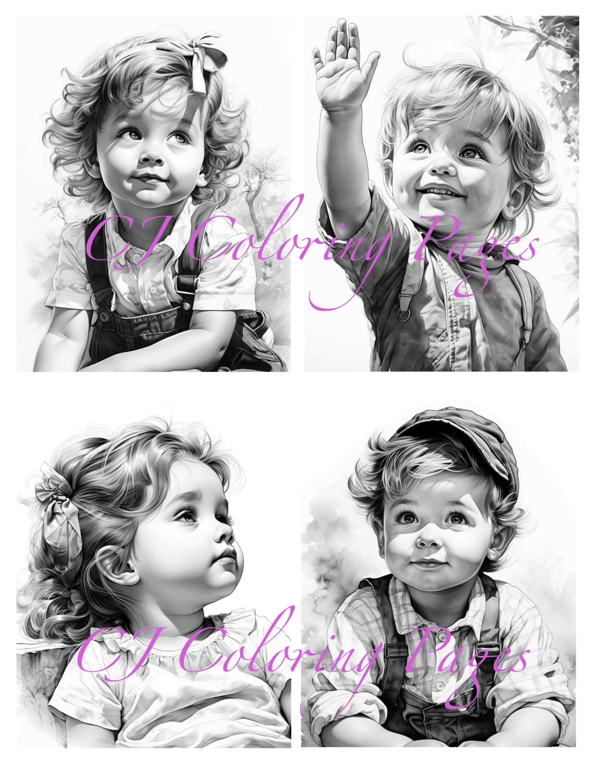 20 Adorable Little Rascals, Digital Grayscale and Sepia Coloring Pages ...