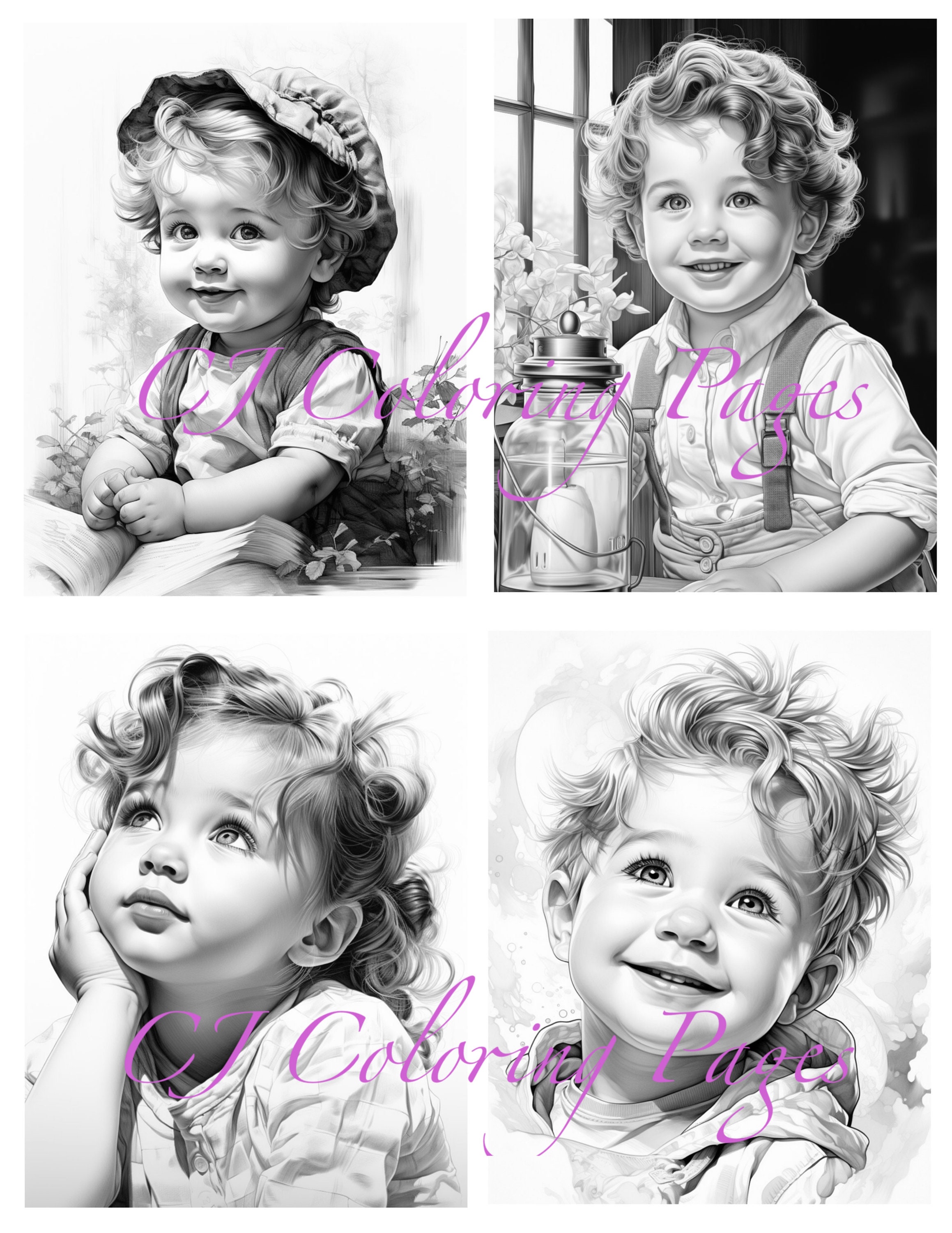 20 Adorable Little Rascals, Digital Grayscale and Sepia Coloring Pages ...