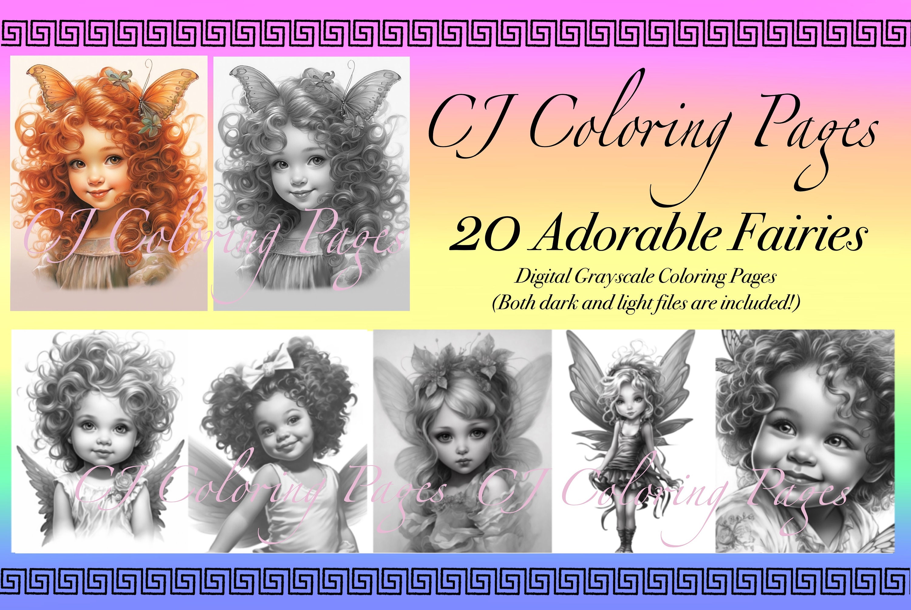 20 Adorable Fairies, Set 1, Digital Grayscale Coloring Pages - Etsy