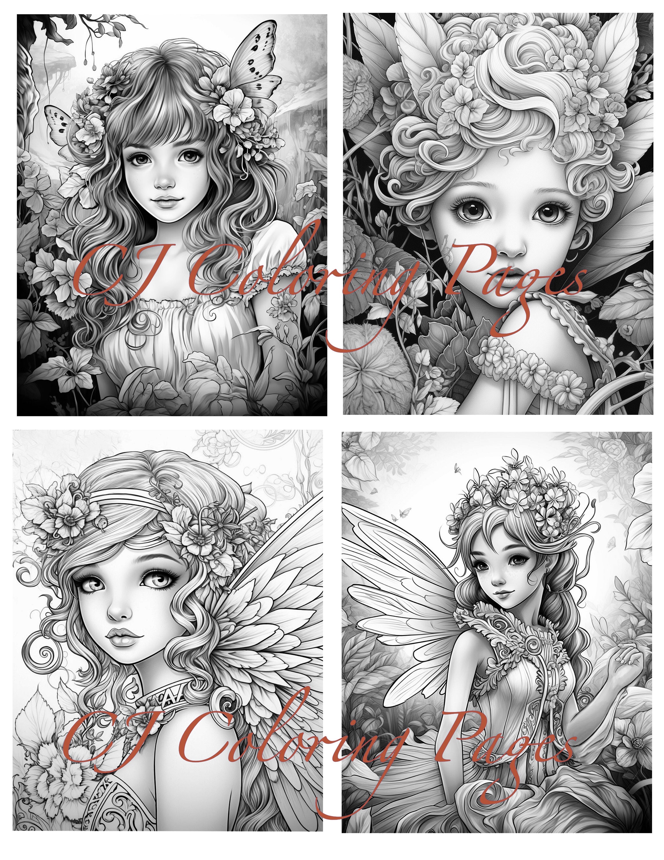 20 Gorgeous Fairies Grayscale Coloring Pages - Etsy