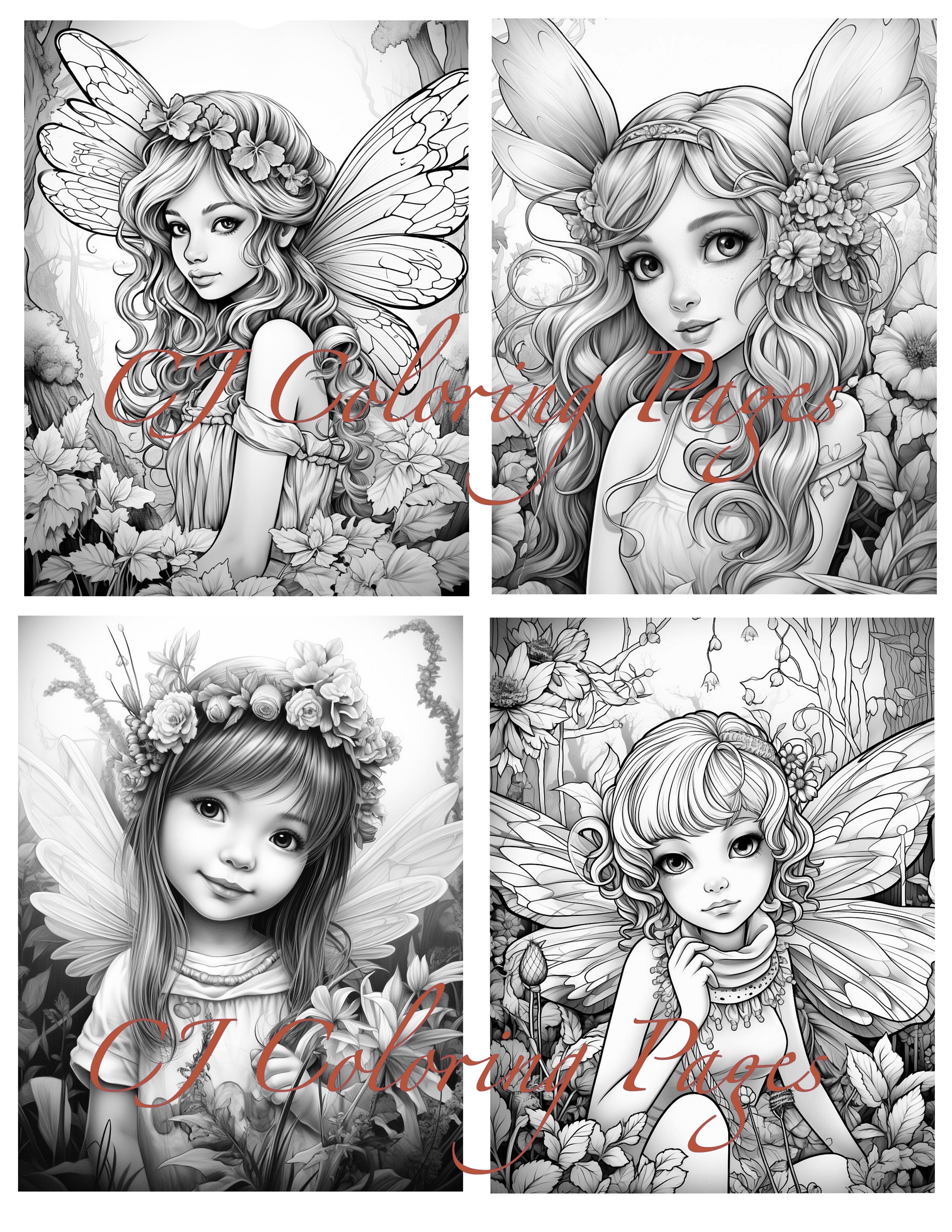 20 Gorgeous Fairies, Grayscale Coloring Pages - Etsy
