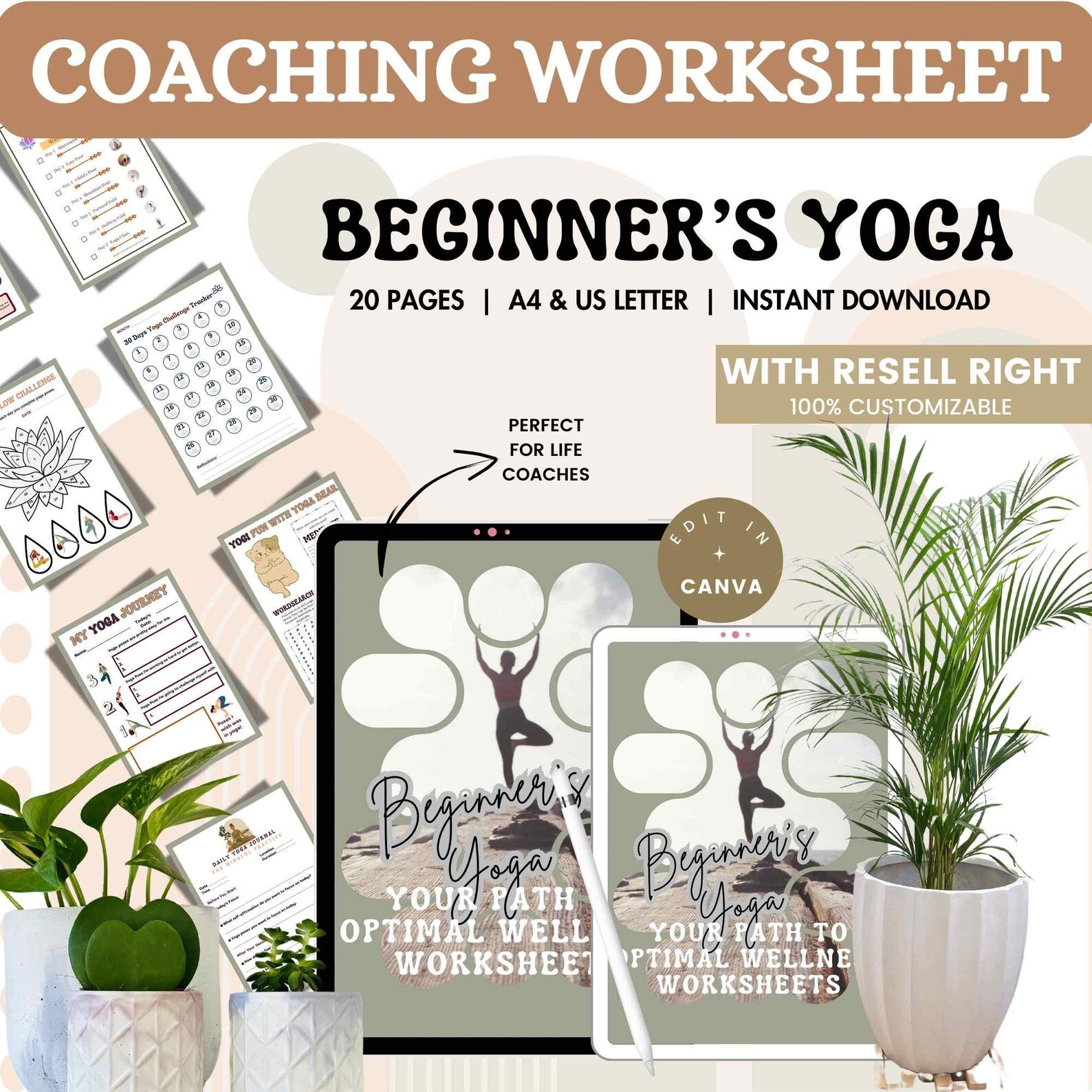 PLR Yoga Done for You Worksheets Template | Editable Course for ...