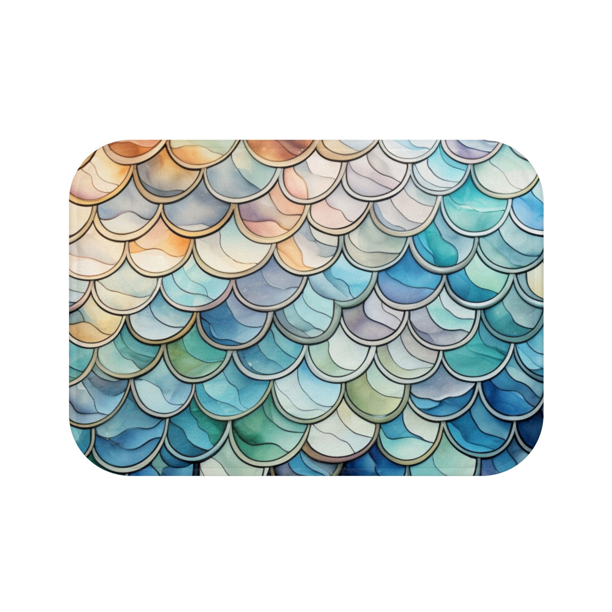 Mermaid Scales Print Bath Mat Shower Stall Floor Mat Bathroom Decor ...