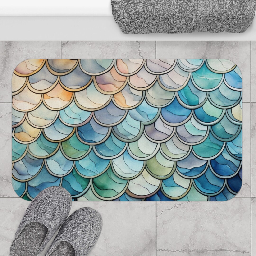 Mermaid Scales Print Bath Mat Shower Stall Floor Mat Bathroom Decor ...