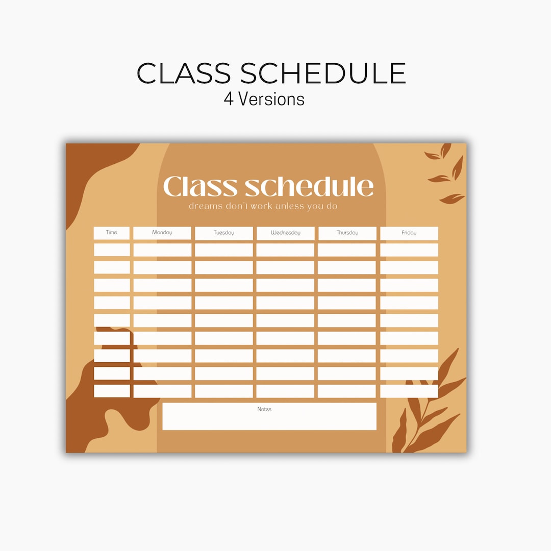 Digital Class Schedule, Printable Schedule, College, University ...