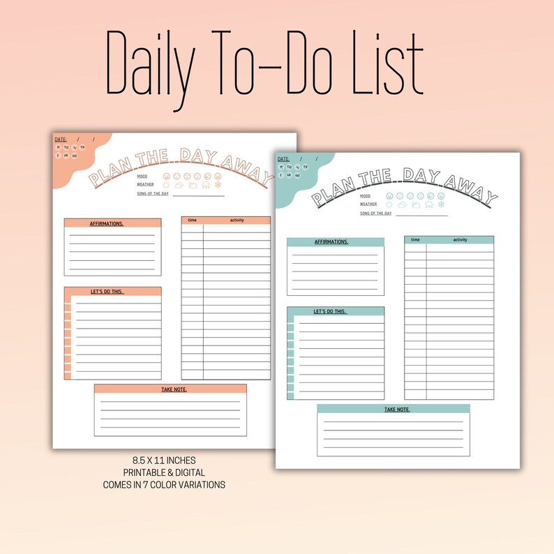 Plan the Day Away To-do List, Daily Schedule, Productivity Planner ...