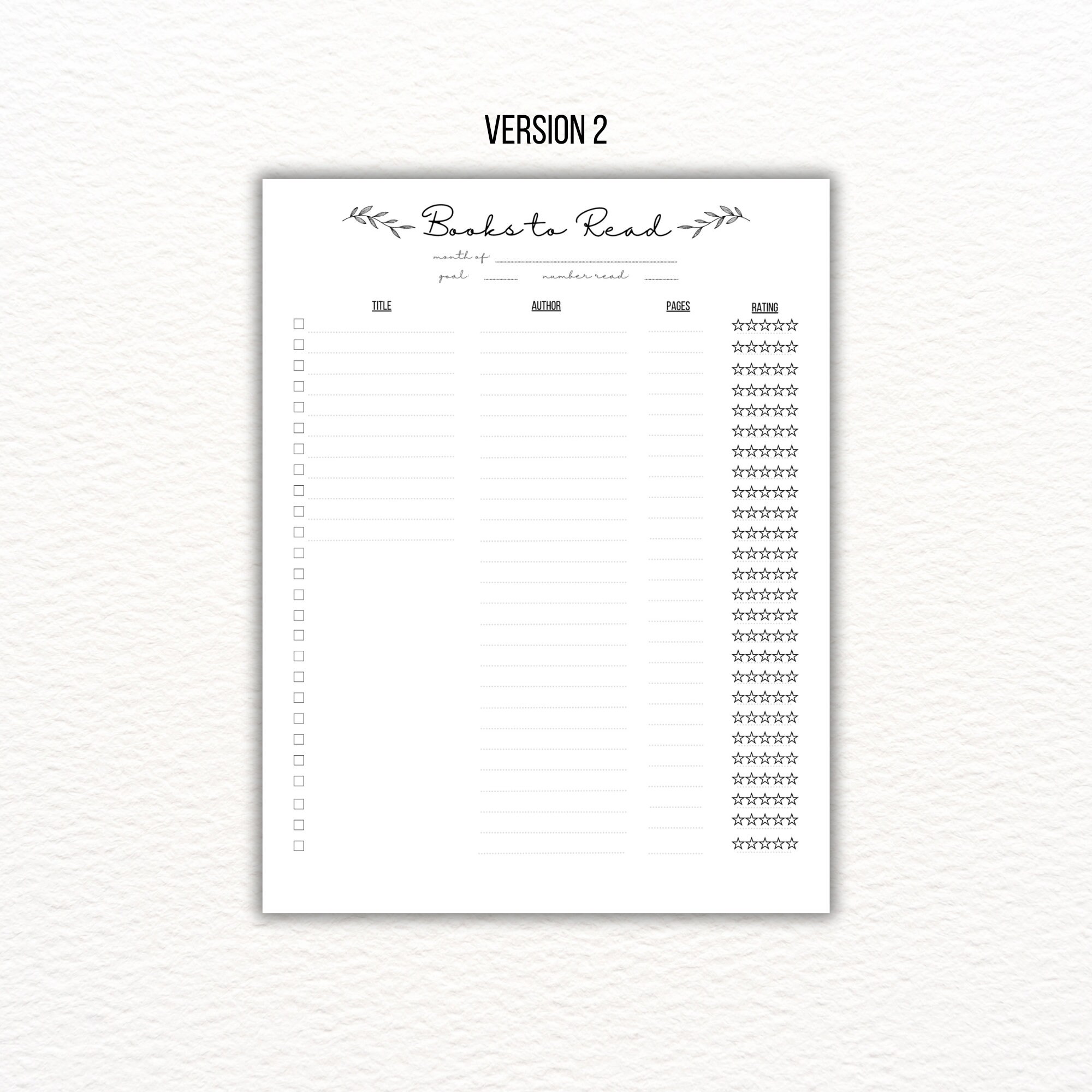 Monthly TBR, Book and Rating Tracker, to Be Read, Reading List, Reading ...