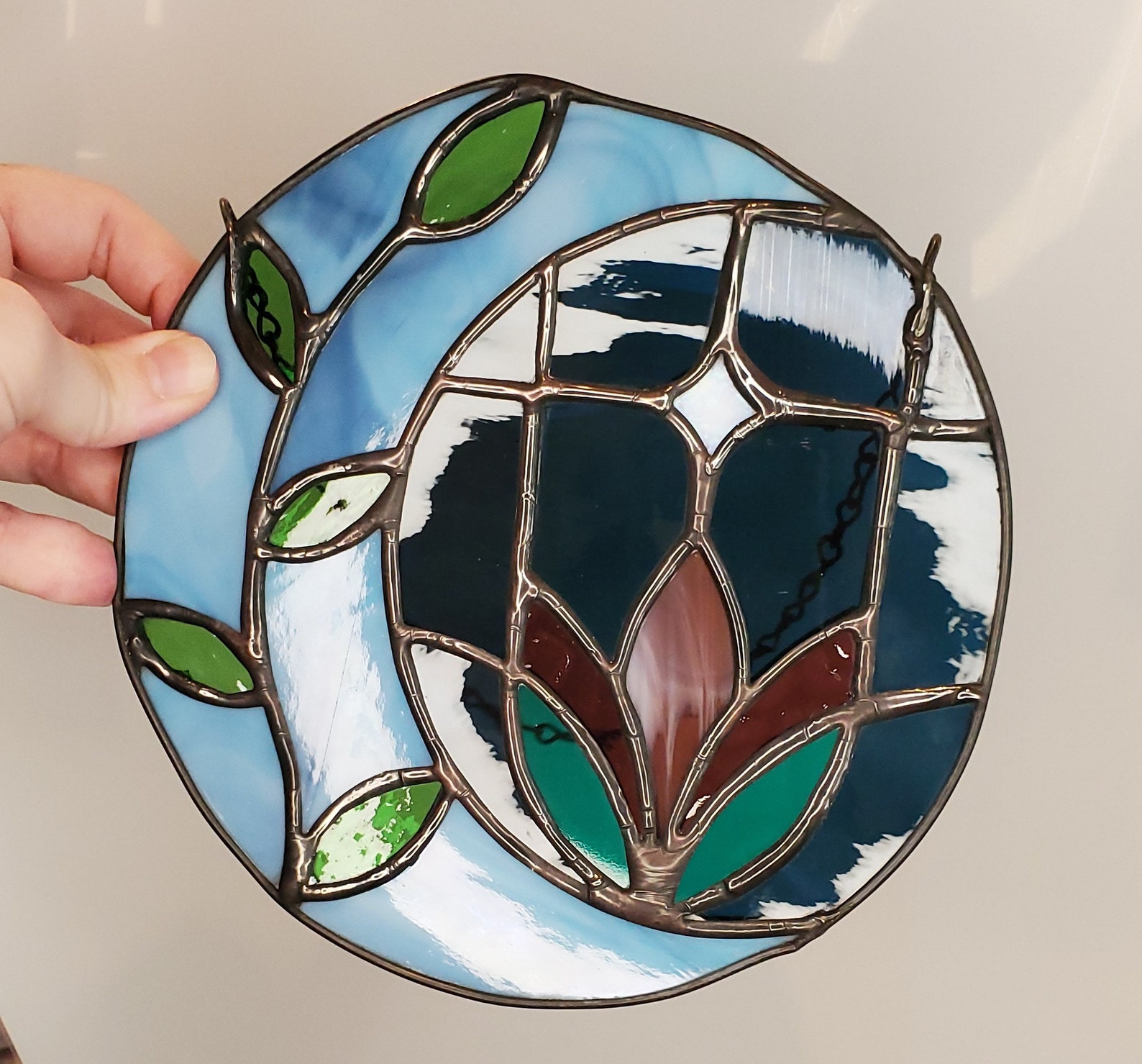 Lunar Lotus Flower Stained Glass Window Suncatcher, Stain Glass Flower ...