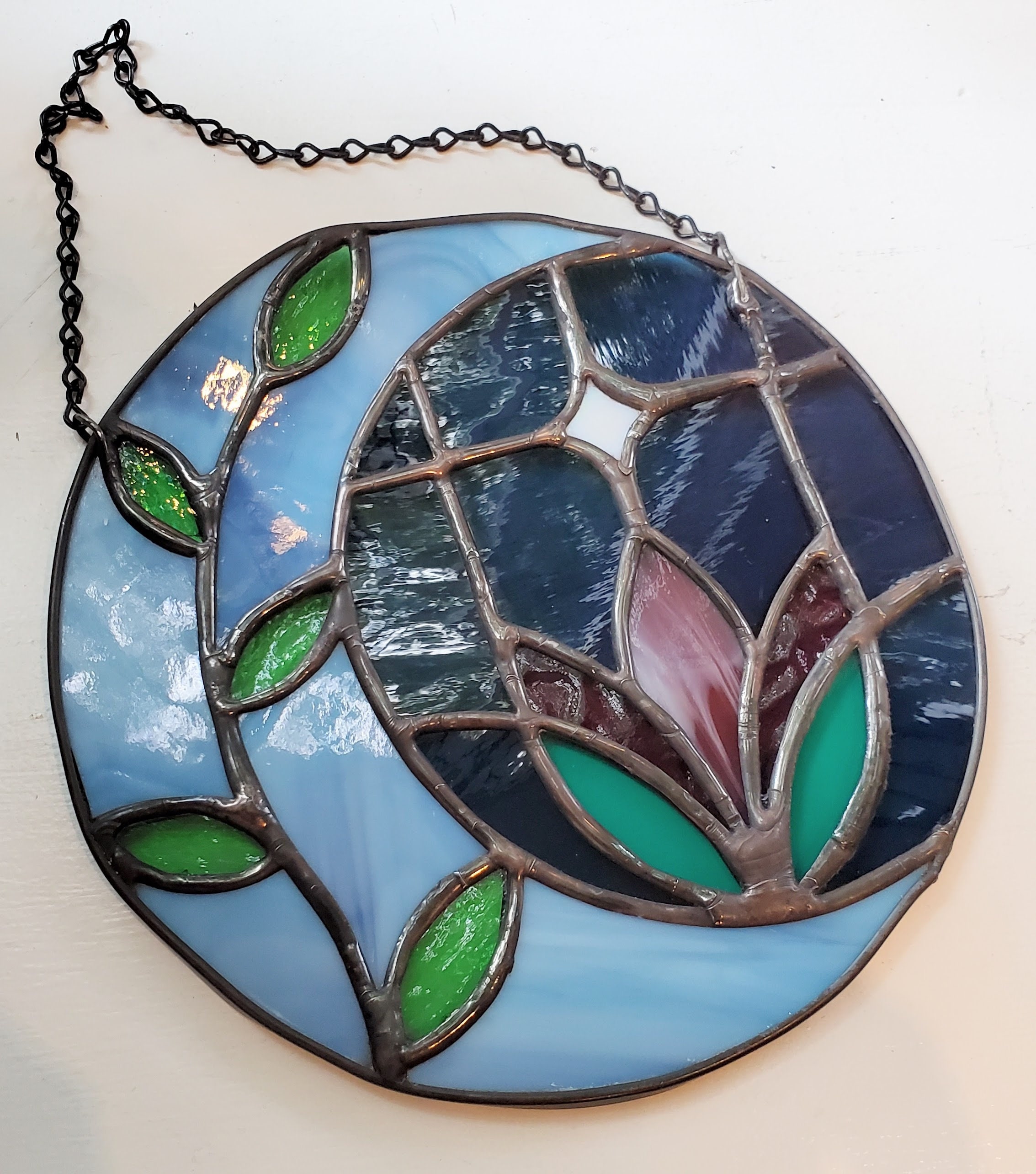 Lunar Lotus Flower Stained Glass Window Suncatcher, Stain Glass Flower ...