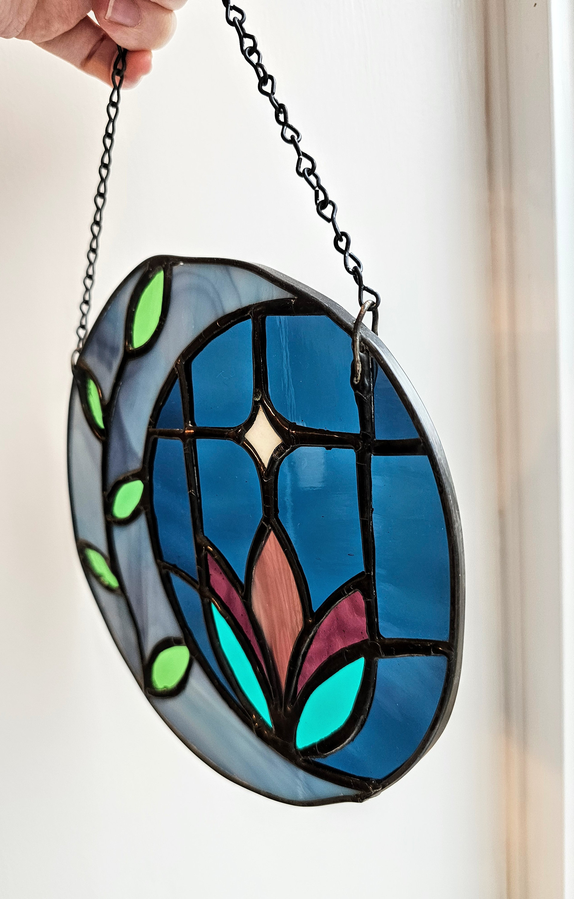 Lunar Lotus Flower Stained Glass Window Suncatcher, Stain Glass Flower ...