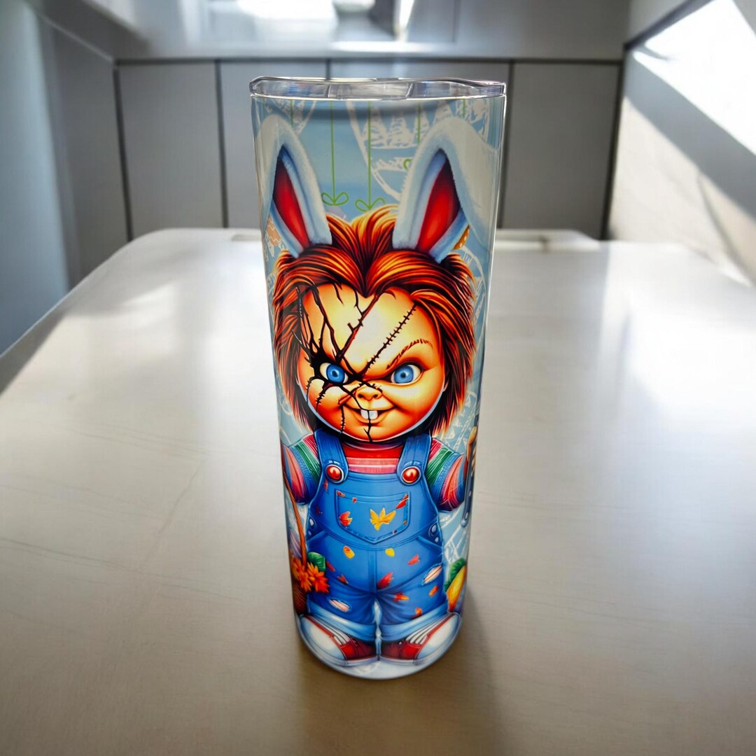 20oz Horror Easter Tumbler - Chucky Bunny Cup - Creepy Cute Slasher Mug ...