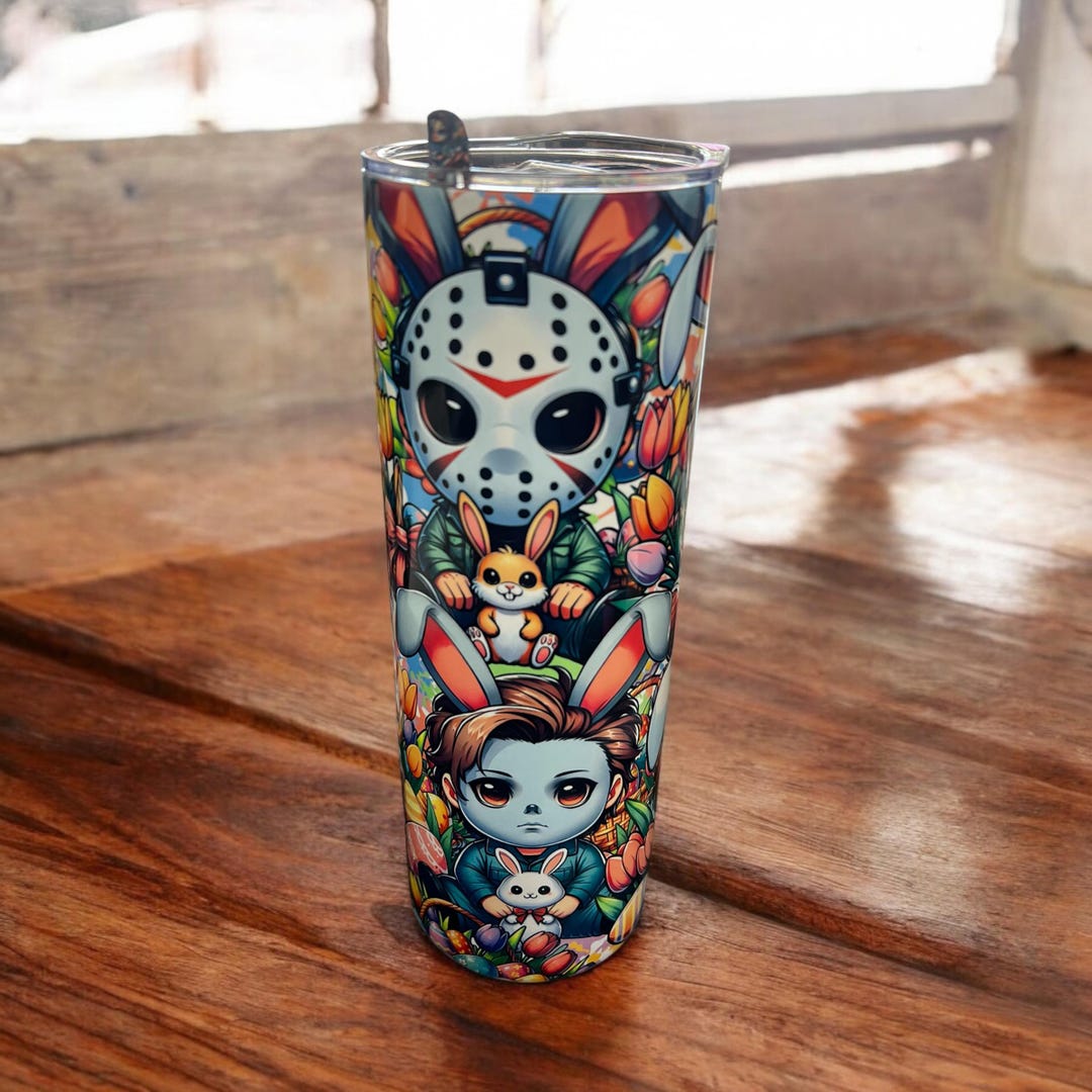20oz Horror Easter Tumbler - Creepy Cute Slasher Bunny Cup - Insulated ...