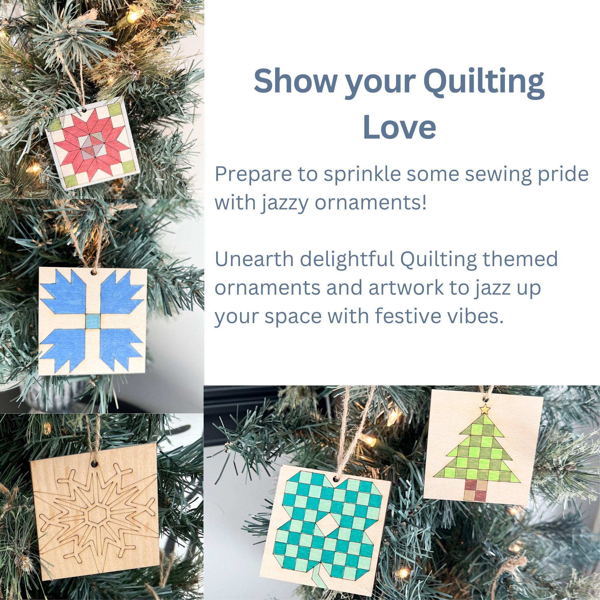 Pine Tree Barn Quilt Pattern Hanging Block, Christmas Ornaments, 3x3 ...