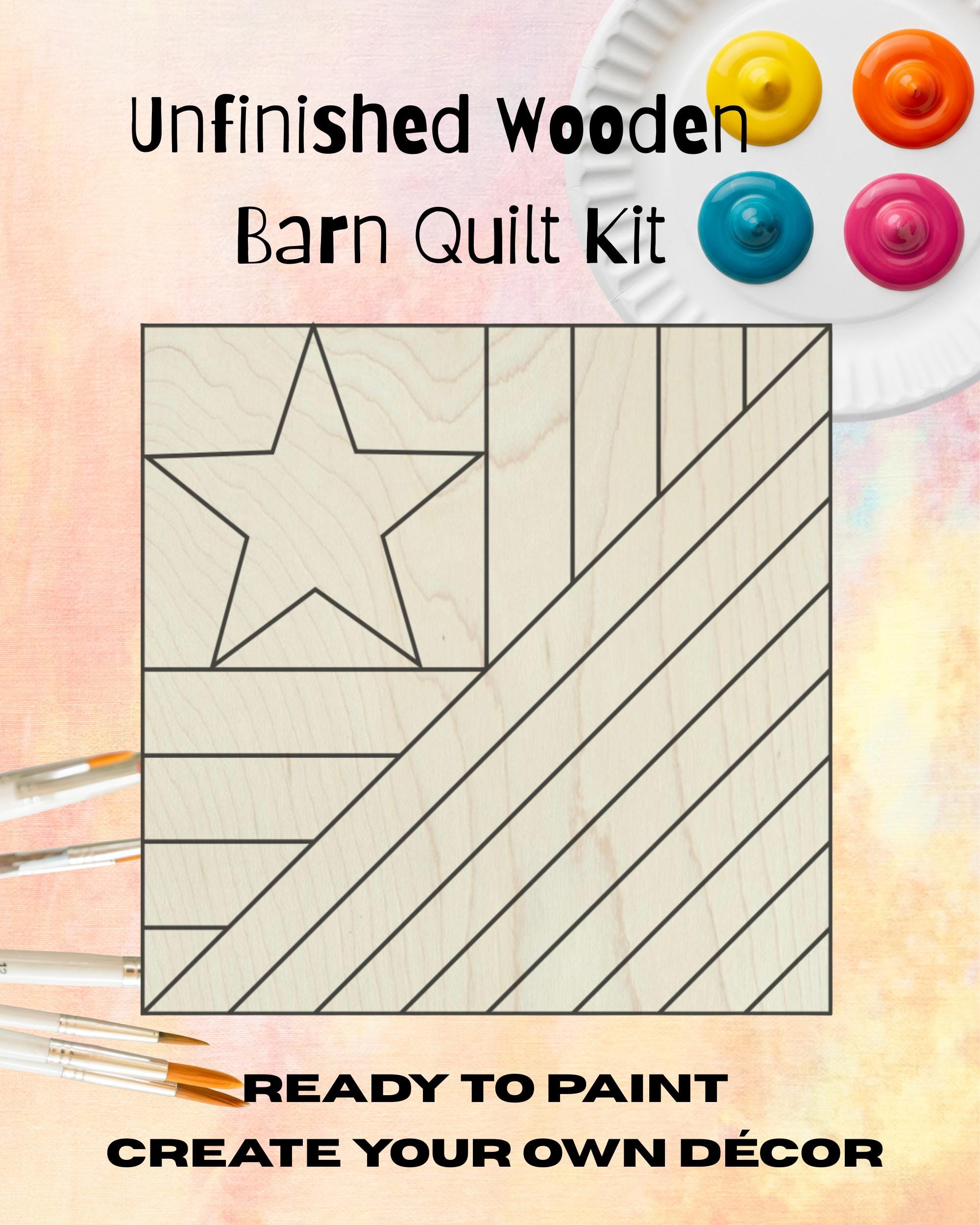 Flag and Star Wooden Barn Quilt Block: DIY Craft Kit | Paintable Barn ...