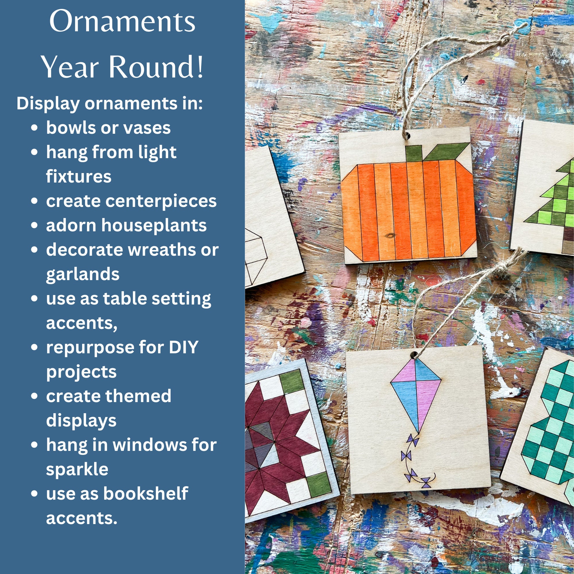 Pine Tree Barn Quilt Pattern Hanging Block, Christmas Ornaments, 3x3 ...