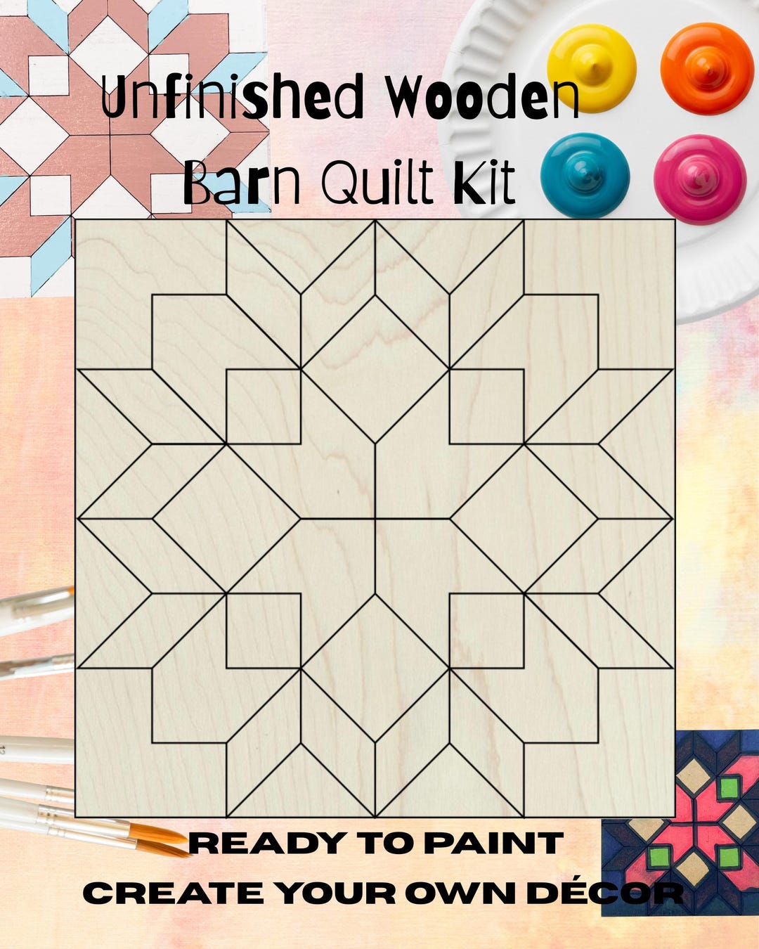 Large Flower Barn Quilt Block: Unfinished Wood DIY Kit | DIY Barn Quilt ...