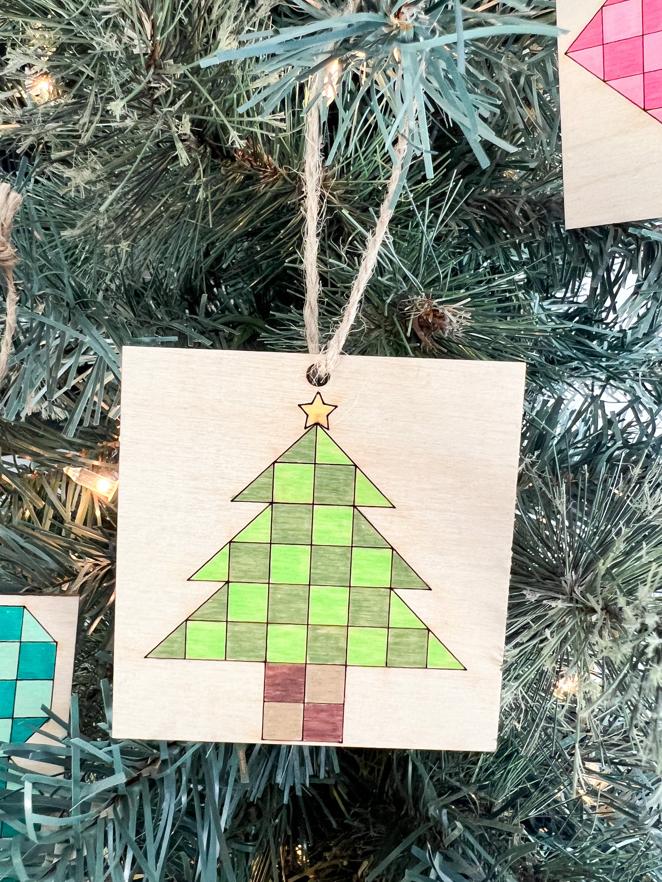 Pine Tree Barn Quilt Pattern Hanging Block, Christmas Ornaments, 3x3 ...