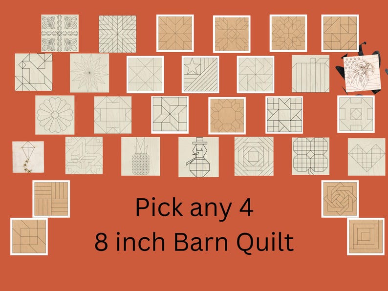 Pick 4 Barn Quilt 8 Inch Quilt Blocks, DIY Barn Quilt Boards, Barn ...
