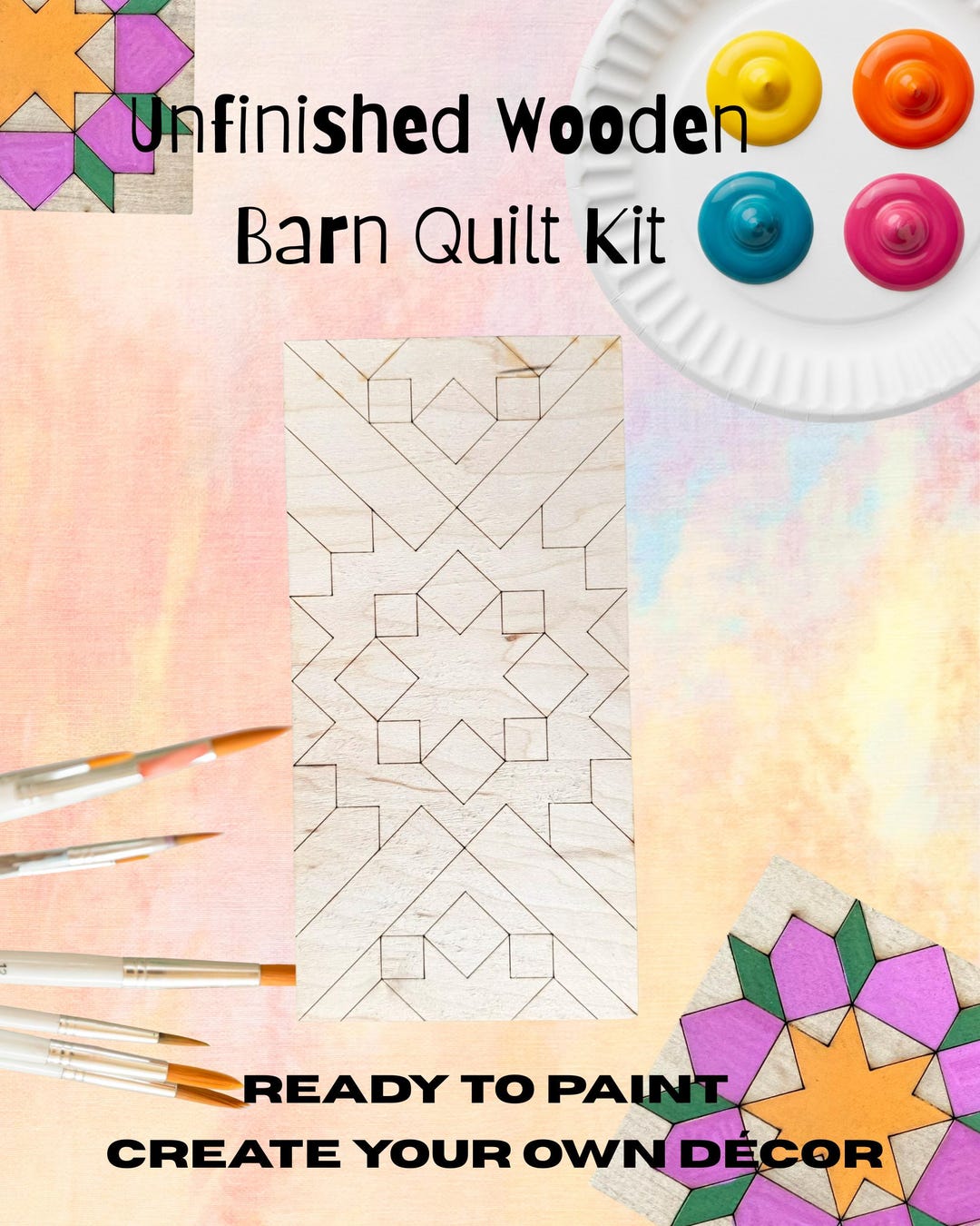 Large Flower Barn Quilt: Rectangle Painting DIY Kit for Adults & Kids ...