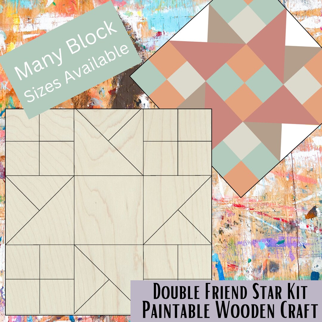 Wooden Barn Quilt Kit, Double Friendship Star Quilt Block, Unfinished ...