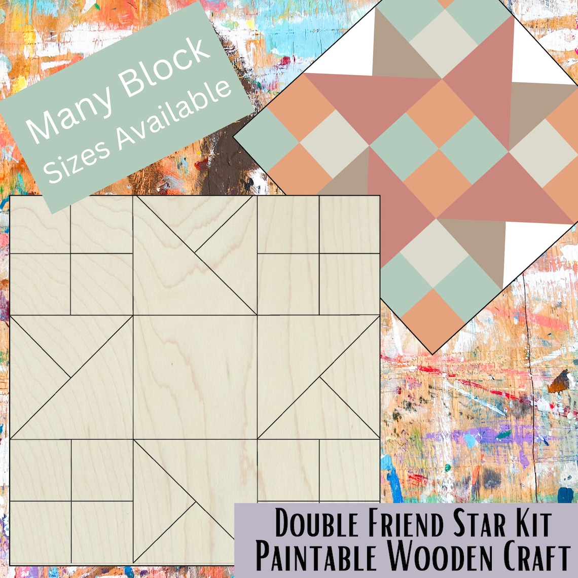 Wooden Barn Quilt Kit, Double Friendship Star Quilt Block, Unfinished ...