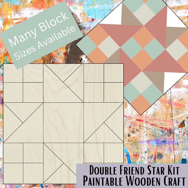 Wooden Barn Quilt Kit, Double Friendship Star Quilt Block, Unfinished ...