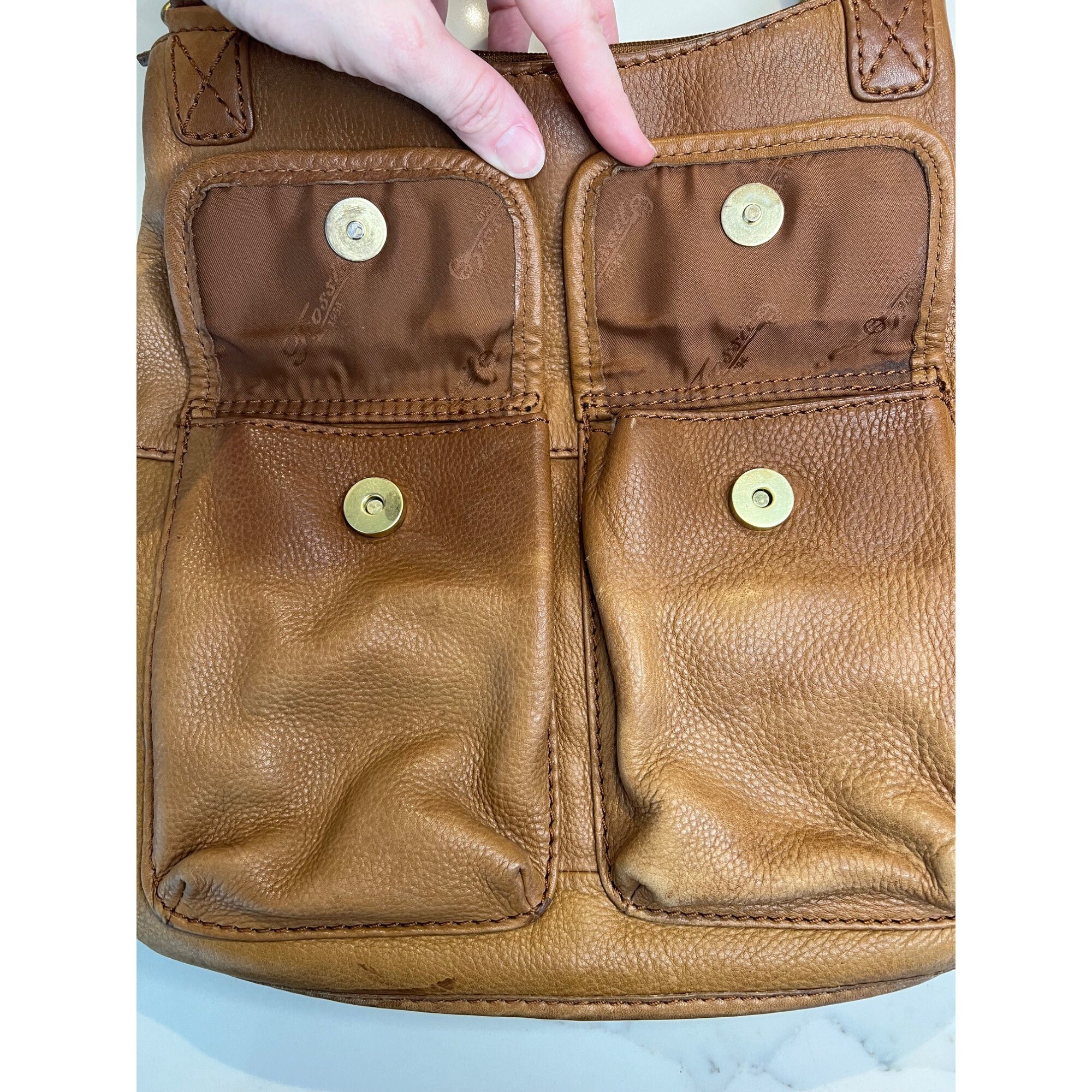 Vintage Fossil 1954 Honey Brown Cognac Pebbled Leather Satchel Shoulder ...