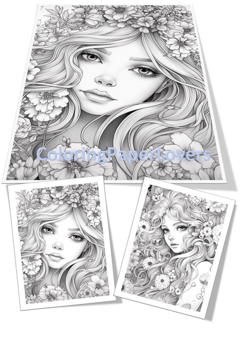 10 Premium Coloring Page | Printable Adult Women Coloring Pages Book ...