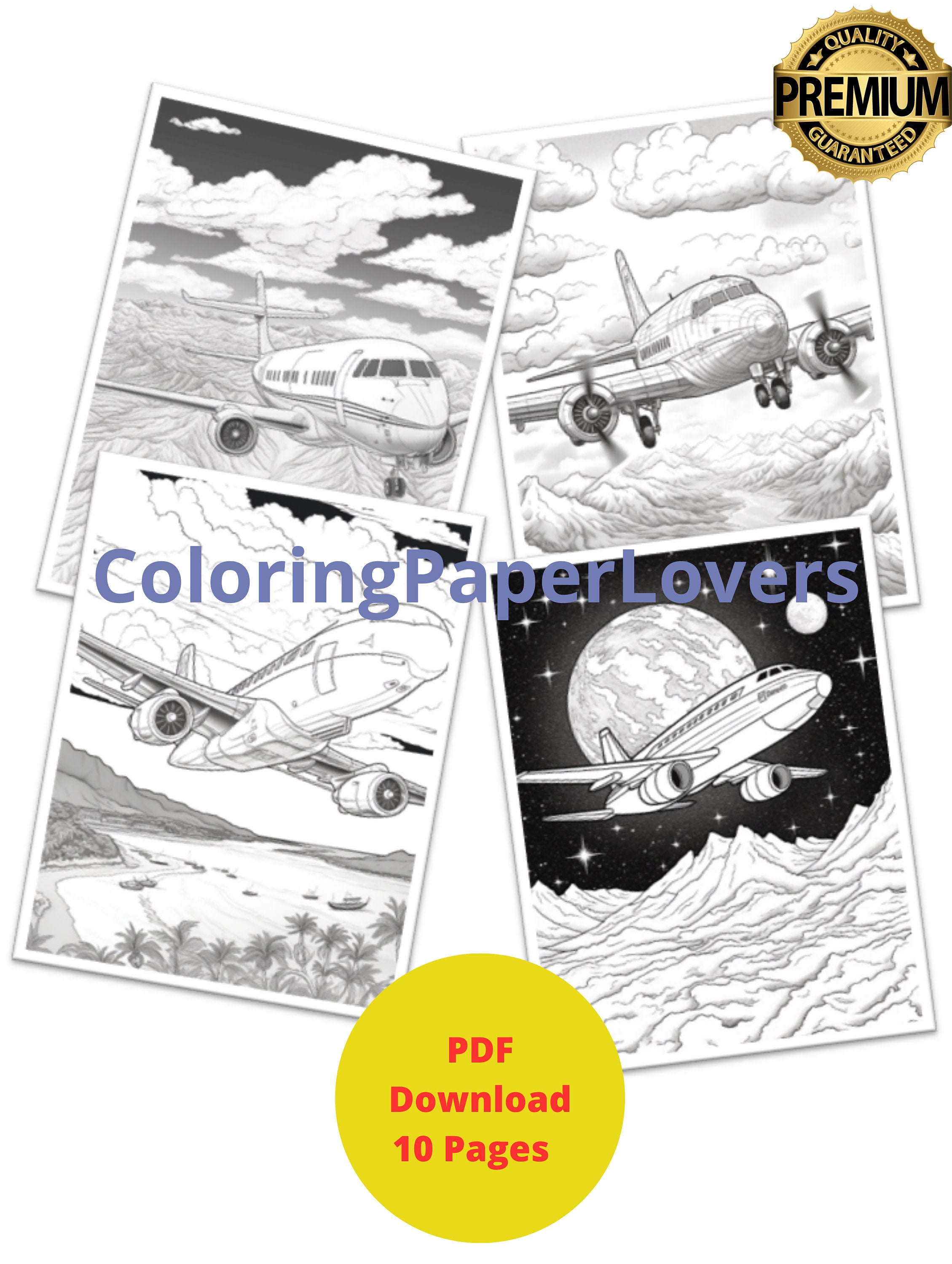 Airplane Lovers - 10 Premium Coloring Page | Printable Adult Coloring ...