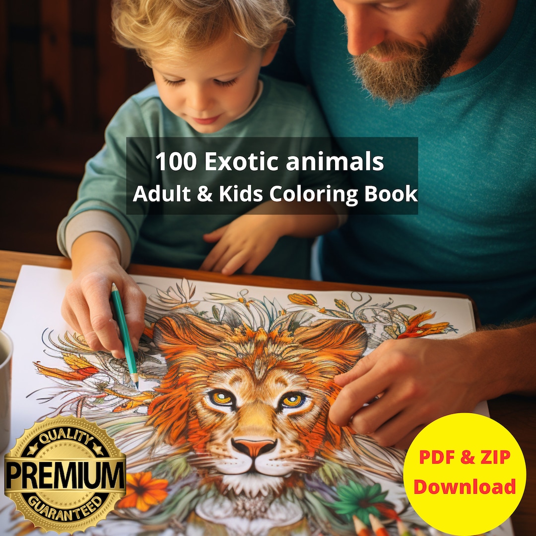 100 Exotic Animals | Adult & Kids Coloring Book | Printable PDF, ZIP ...