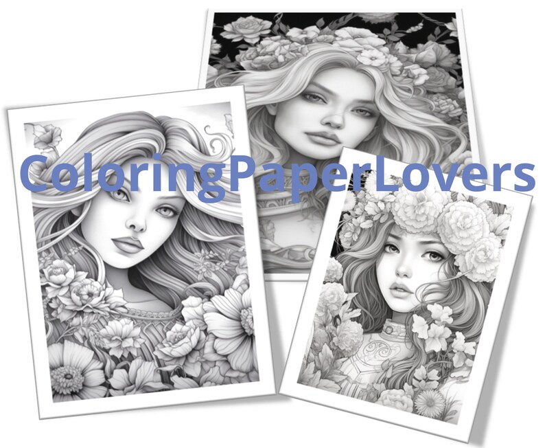 10 Premium Coloring Pages Printable Beautiful Girls Face With Flowers ...