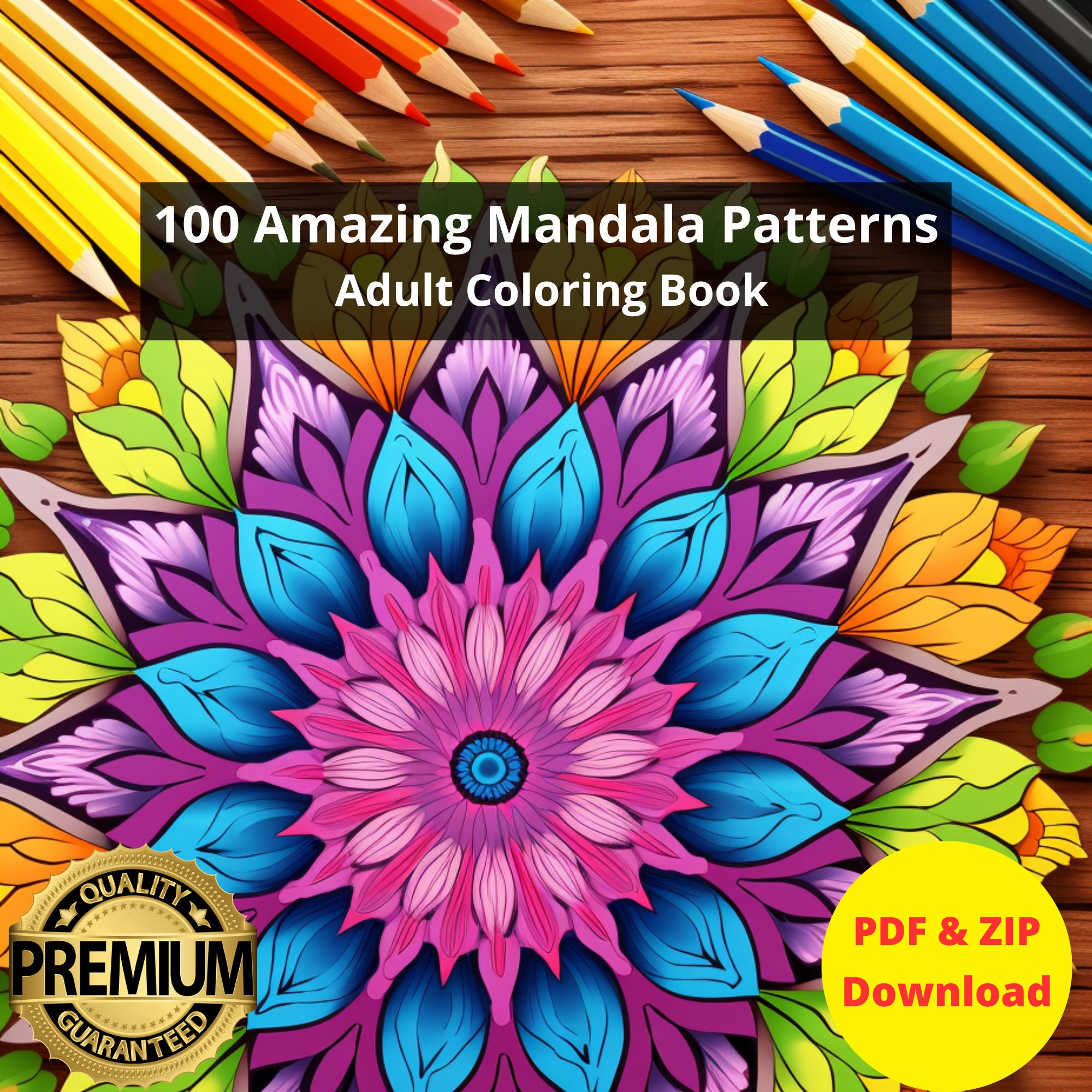 100 Amazing Mandala Patterns | Coloring Book | Printable PDF & ZIP ...