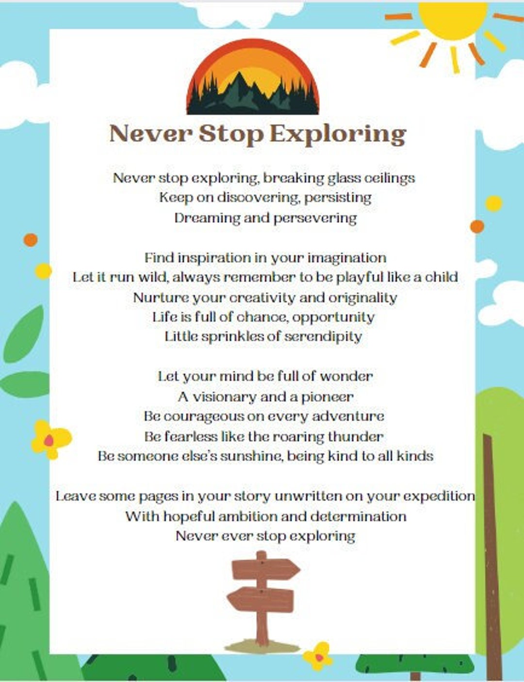 Never Stop Exploring Poem - Etsy