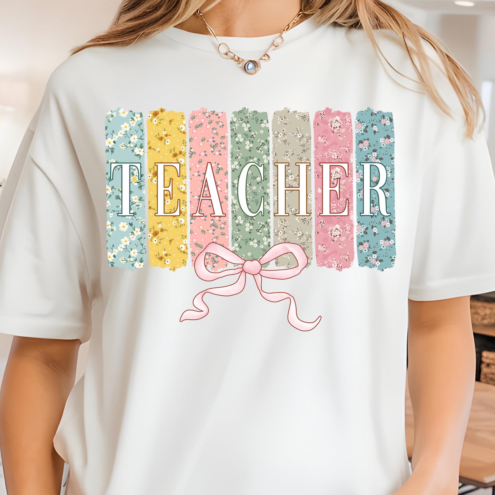 Floral Coquette Teacher PNG | Wildflower Bow Back to School Digital ...