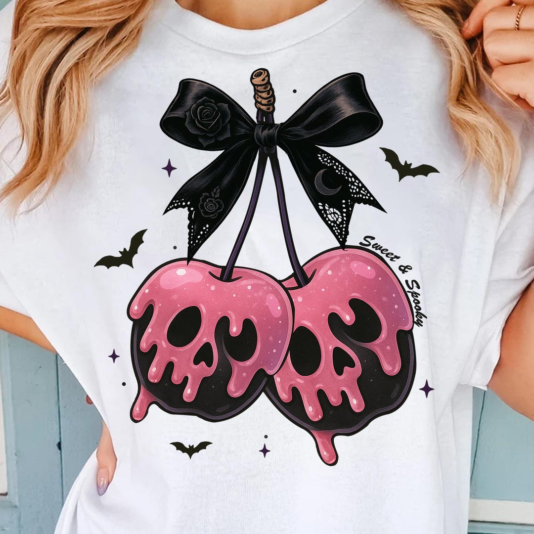 Sweet Spooky Cherry PNG | Coquette Gothic Cherries Bow Design | Girly ...