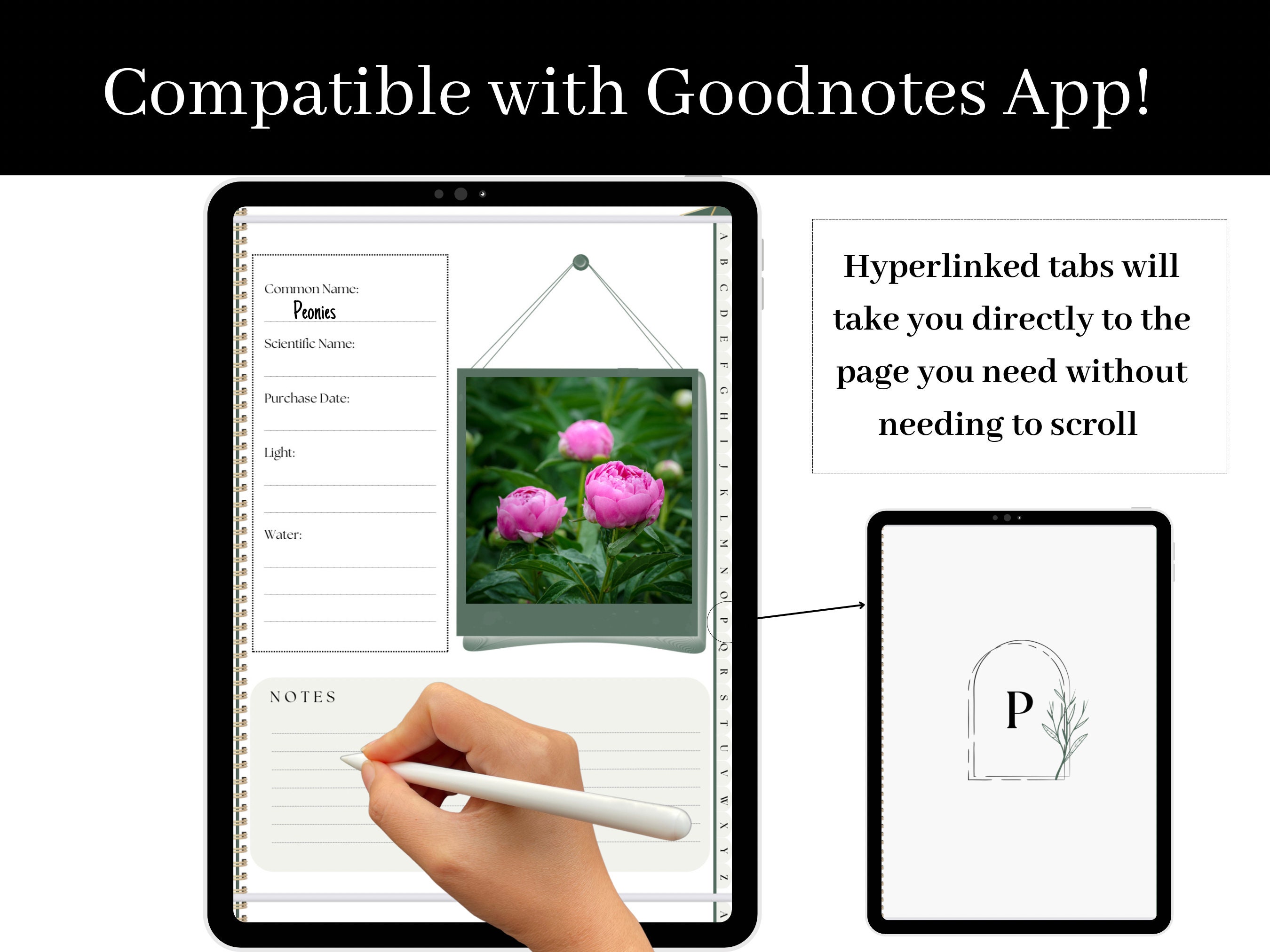 Digital Garden Journal, Editable, With Hyperlinked A-Z Tabs and Note ...