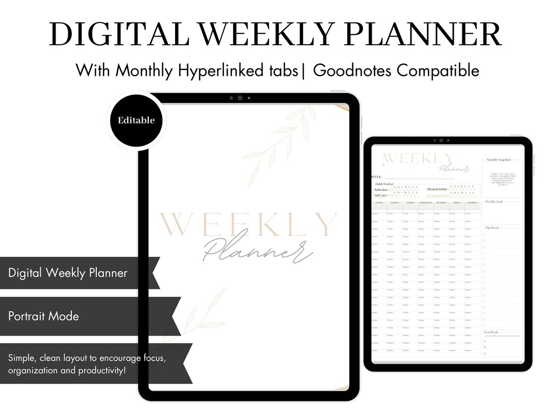 Digital Weekly Planner- Weekly Planner With Daily Schedule, Weekly Goal ...