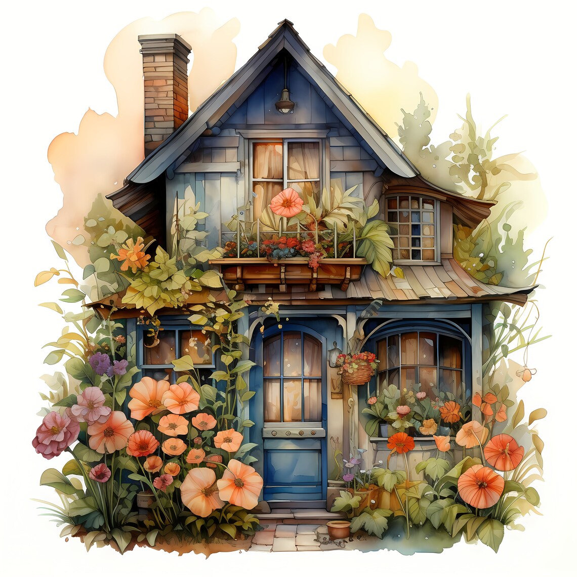 Cute Water Color Art-house-clipart PNG, Clipart Pack of 15, Crafts Card ...