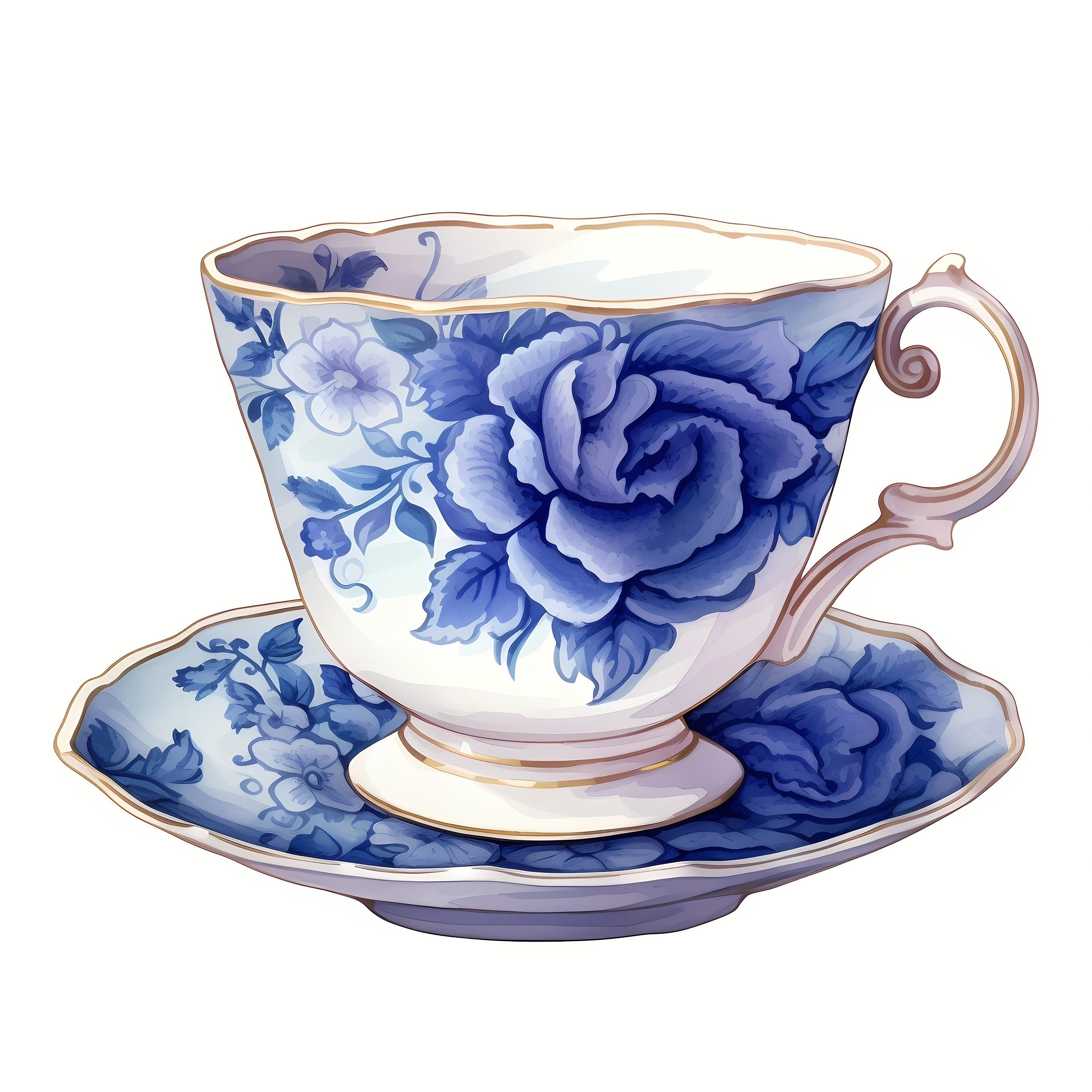 Blue Royal Teacup Clipart 20 High Quality Watercolor Pngs - Etsy