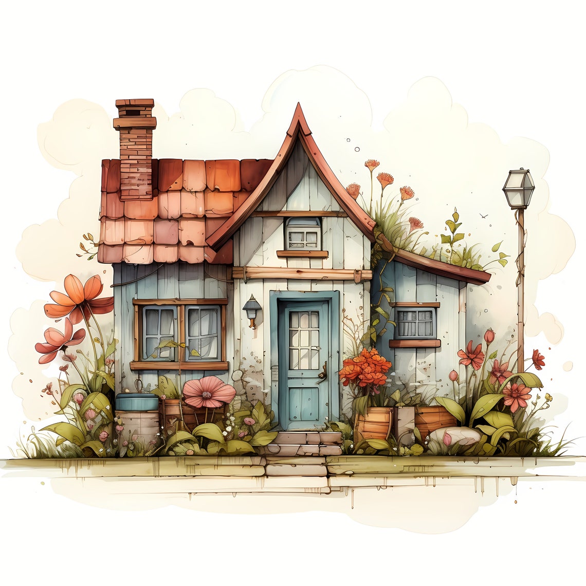 Cute Water Color Art-house-clipart PNG, Clipart Pack of 15, Crafts Card ...