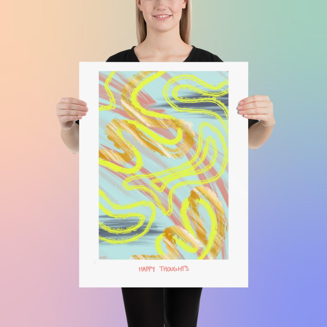 Happy Thoughts Abstract Art Illustration Print, Colorful Wall Decor ...