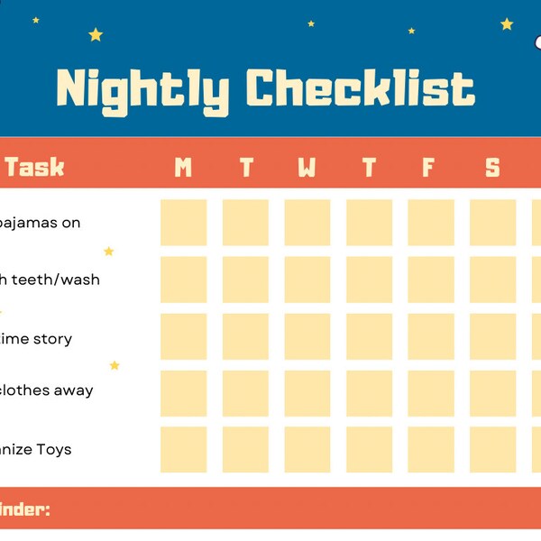 Toddler Nighttime Checklist - Etsy