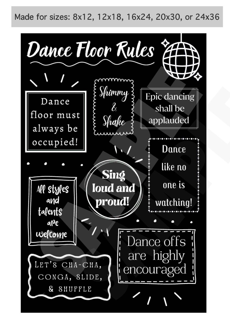 Wedding Dance Floor Rules Sign Printable Digital File black Background ...