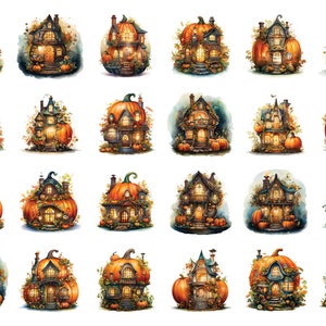 Whimsical Pumpkin House Clipart Pack - Watercolor Miniature Houses ...