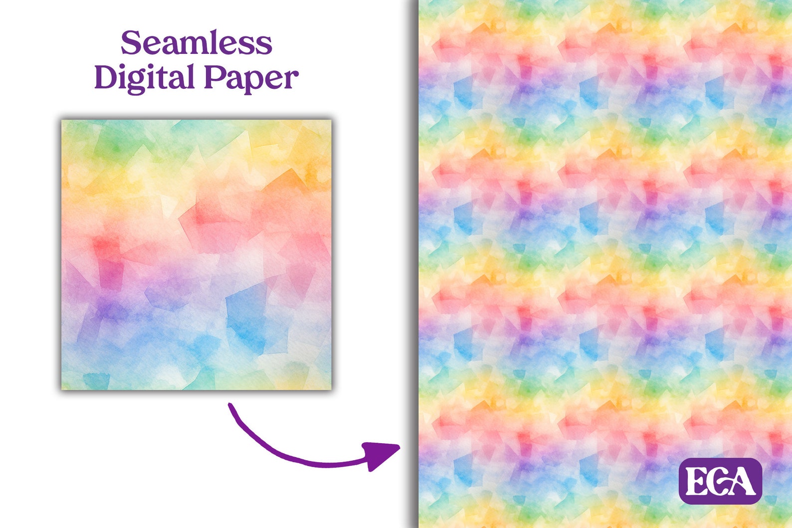 Rainbow Watercolor Digital Paper Pack 12x12 Inches, 300 DPI, Colorful ...