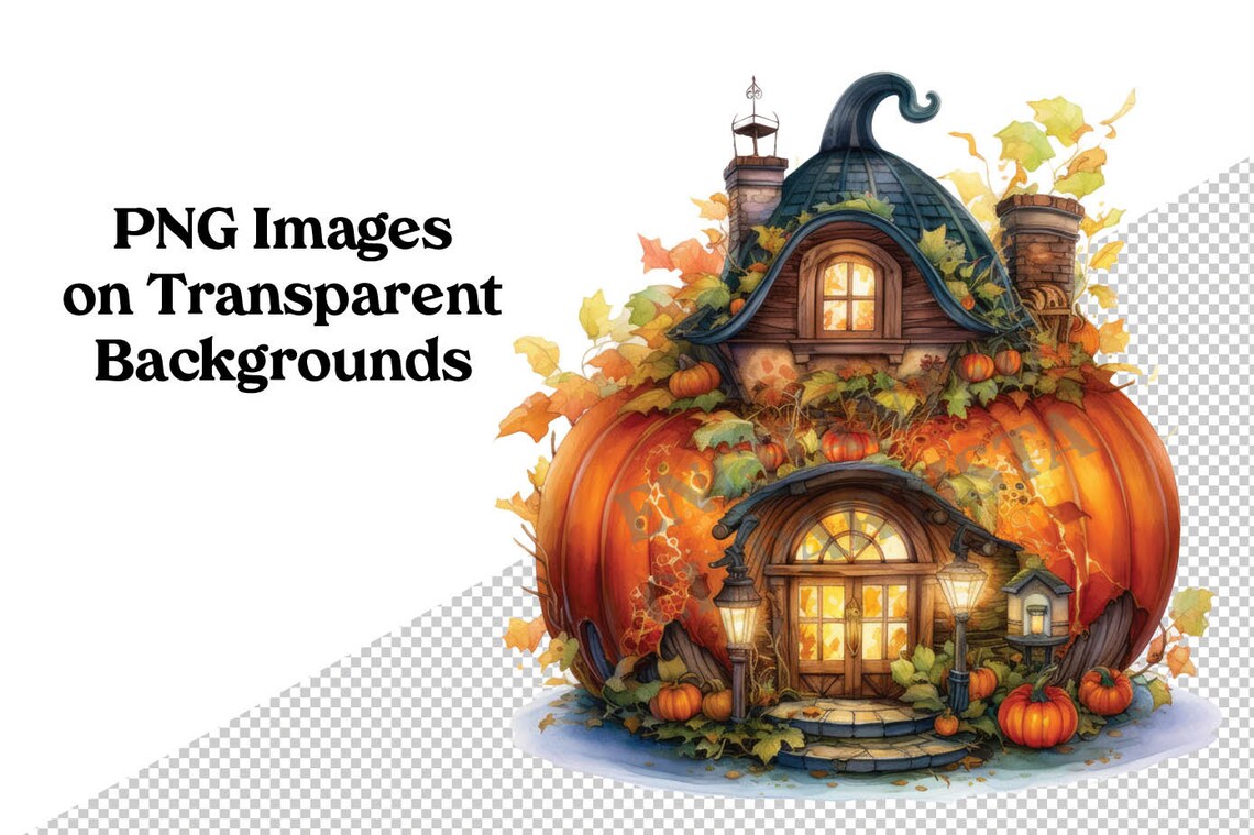 Whimsical Pumpkin House Clipart Pack - Watercolor Miniature Houses ...