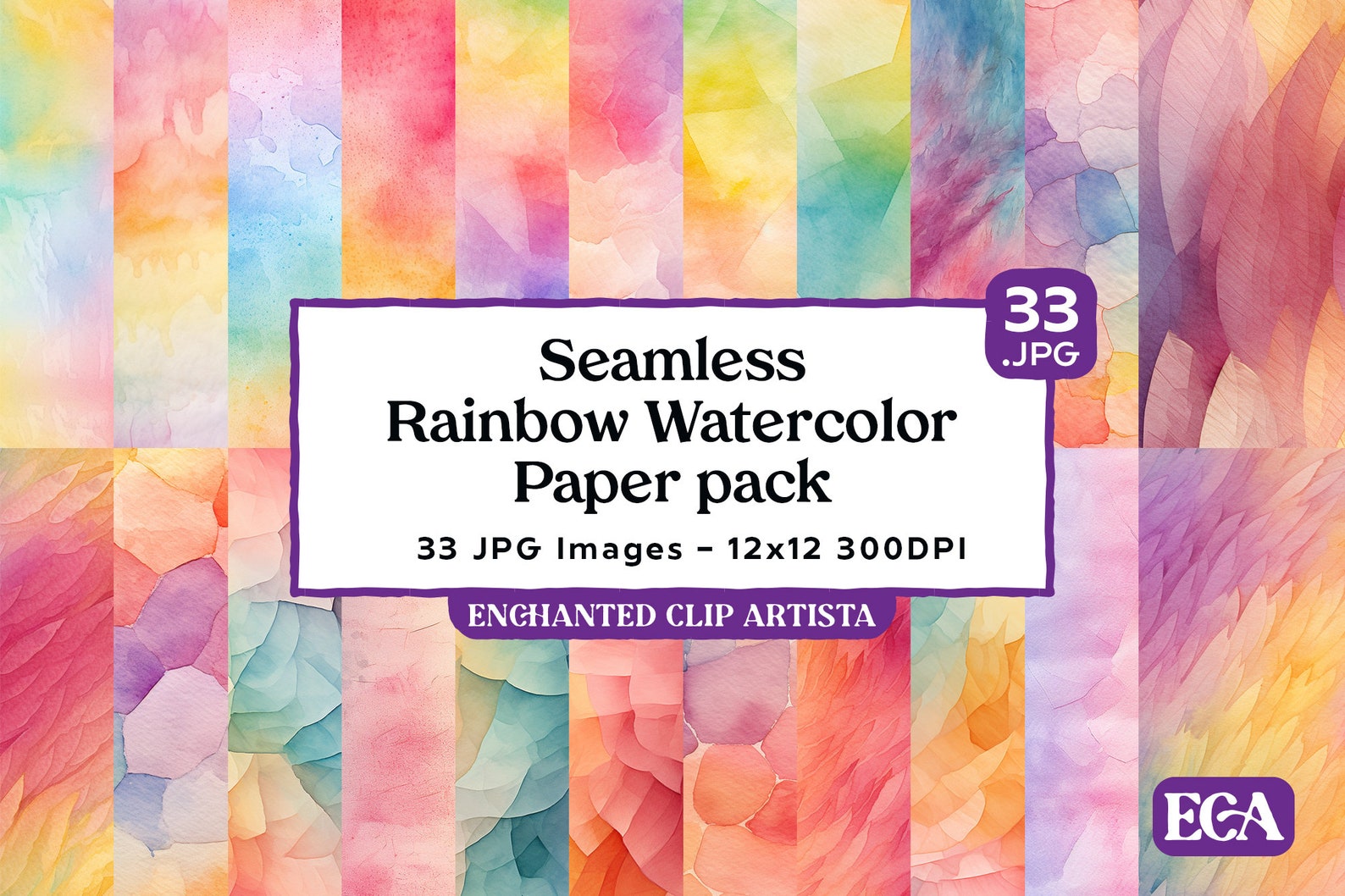 Rainbow Watercolor Digital Paper Pack 12x12 Inches, 300 DPI, Colorful ...