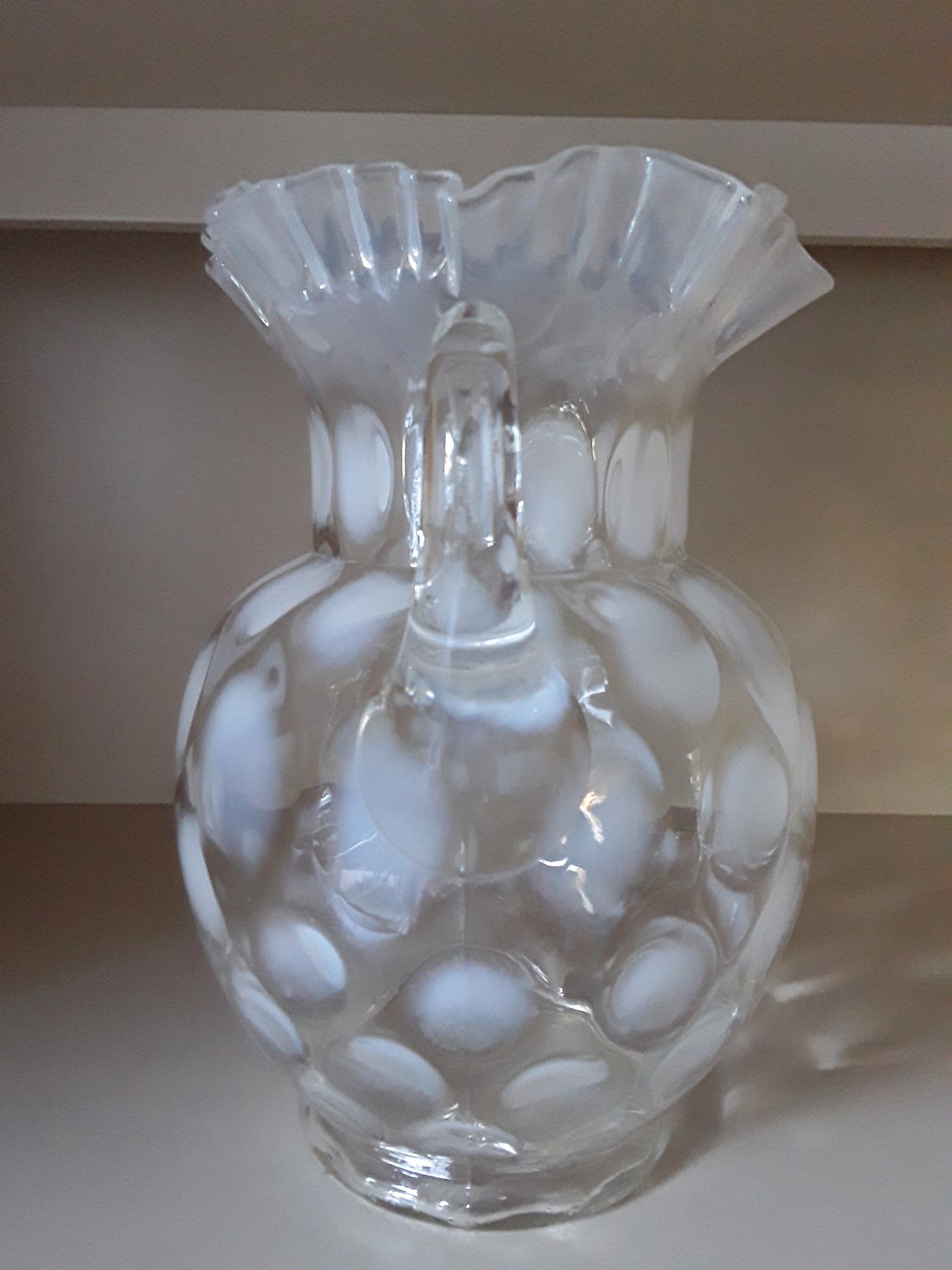 Vintage Fenton White Opalescent Coin Dot Jug - Etsy