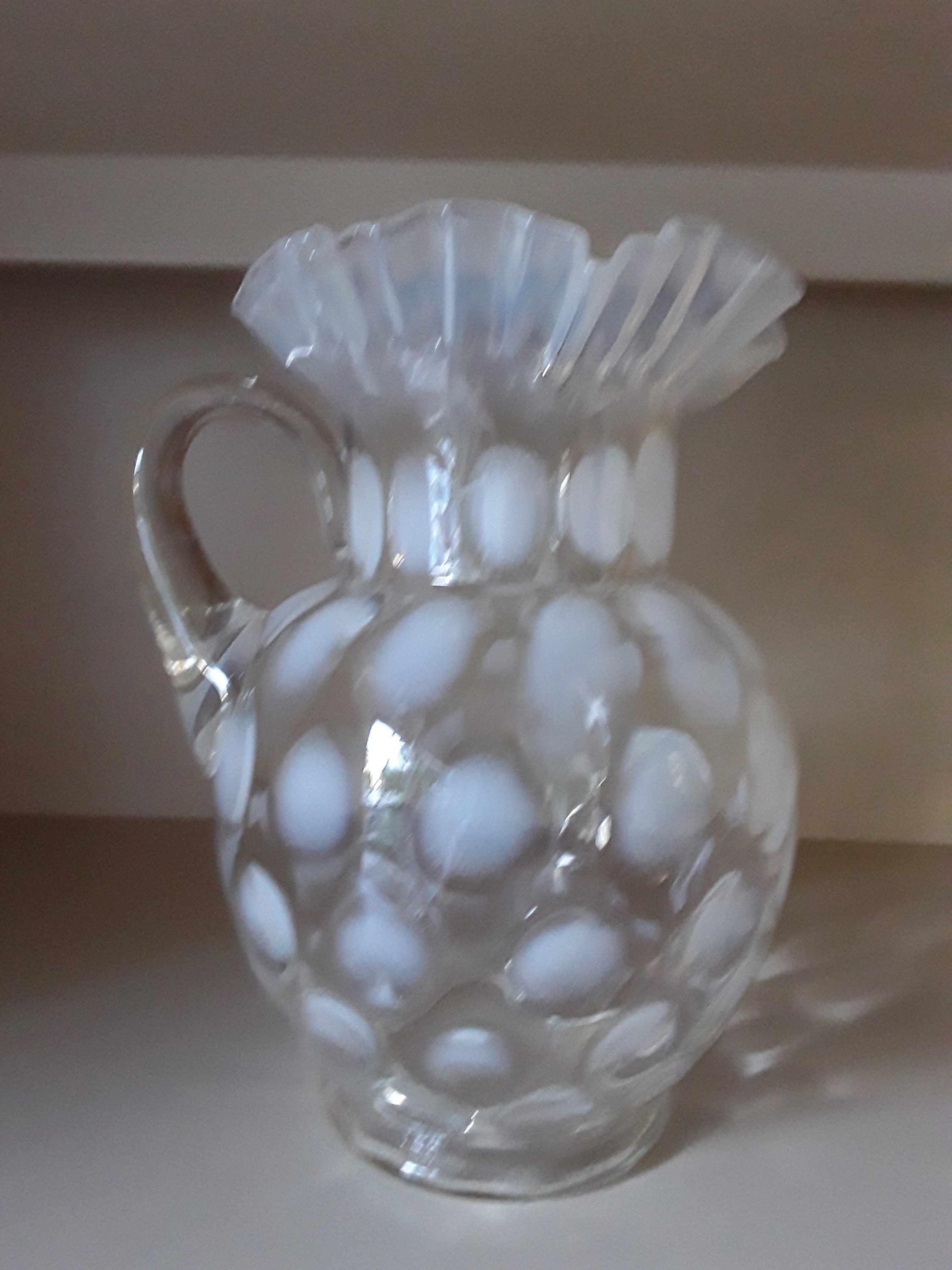 Vintage Fenton White Opalescent Coin Dot Jug - Etsy