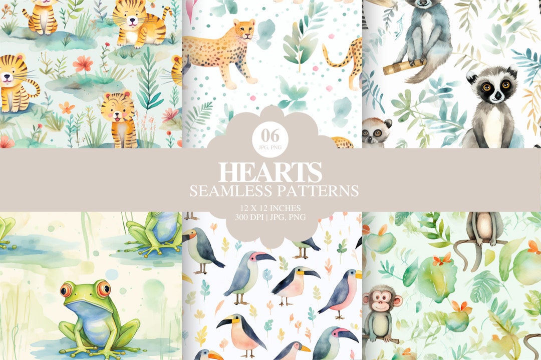 Set of 6 Digital Seamless Paper Textures | Cute Jungle Animals Nursery ...